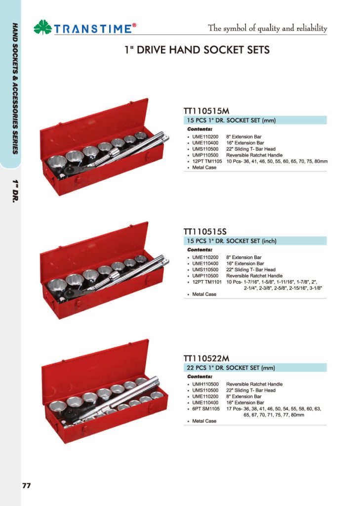 1″ DRIVE HAND SOCKET SETS – Transtime Tools